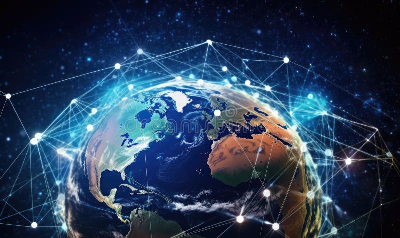 Planet Earth Viewed from Space Via Satellite Internet. Creating Using ...