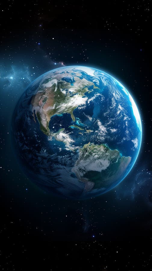 The Planet Earth in the Void of Space. Night Sky Full of Stars with the ...