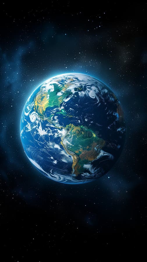 The Planet Earth in the Void of Space. Starry Night Sky Highlighting ...