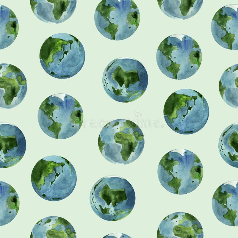 Planet Earth Watercolor Seamless Pattern Stock Illustration ...