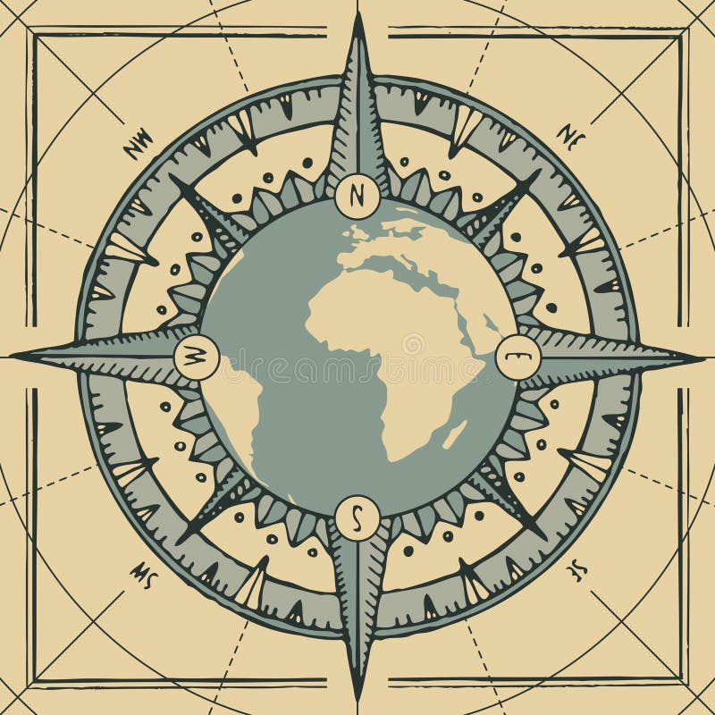 Planet Earth with a Wind Rose and Old Compass Stock Vector ...