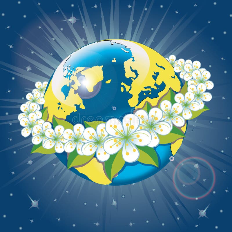 Planet Earth with Wreath of Spring Flovers.View Fr Stock Vector ...