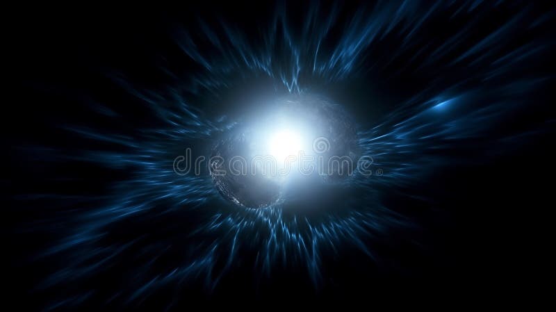 Planet Emerging from a Bright Blue Light Speed Burst Stock Illustration ...