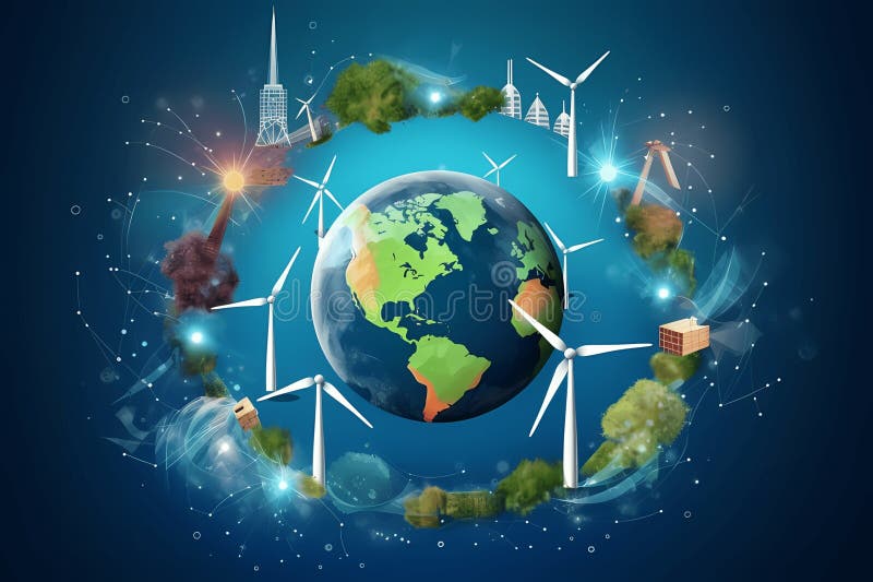 Planet with Energy for Modern Life: Solar Panel, Windmill, Energy ...