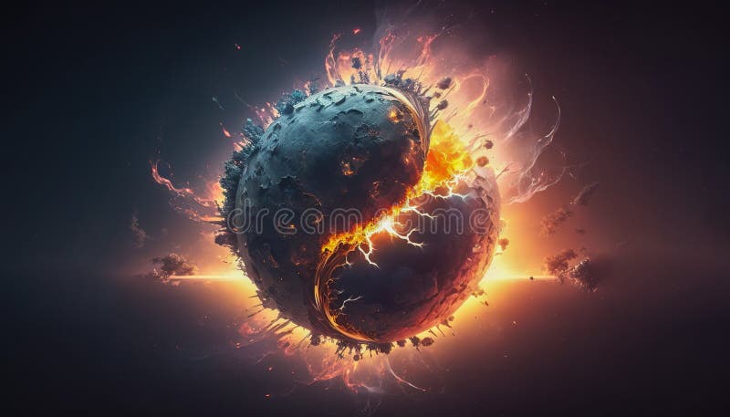 A Planet Explodes in Space with Fire and Particles Flying, Generative ...
