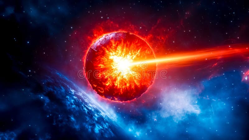 Planet Exploding with Bright Light Emitting into Space Stock Image ...
