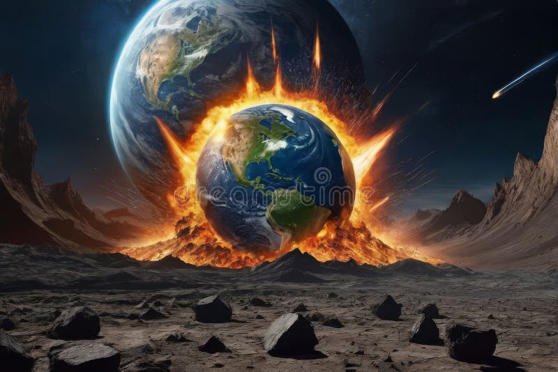 A Planet is Exploding in the Sky with a Comet Flying by Stock Photo ...