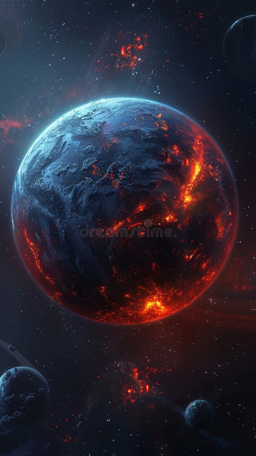 Planet with Fiery Surface in Deep Space, Cosmic Scene. Science Fiction ...