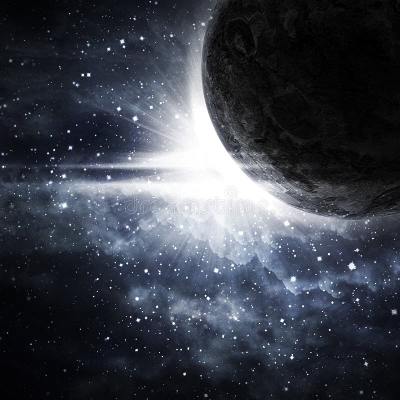 Planet with a flash of sun stock illustration. Illustration of earth ...