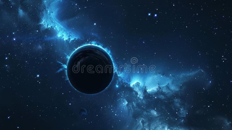 Planet with Glowing Blue Aura in Deep Space, Starry Background. Cosmic ...