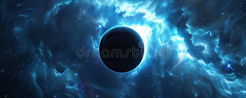 Planet in a Glowing Blue Interstellar Cloud, Space and Galaxy Concept ...