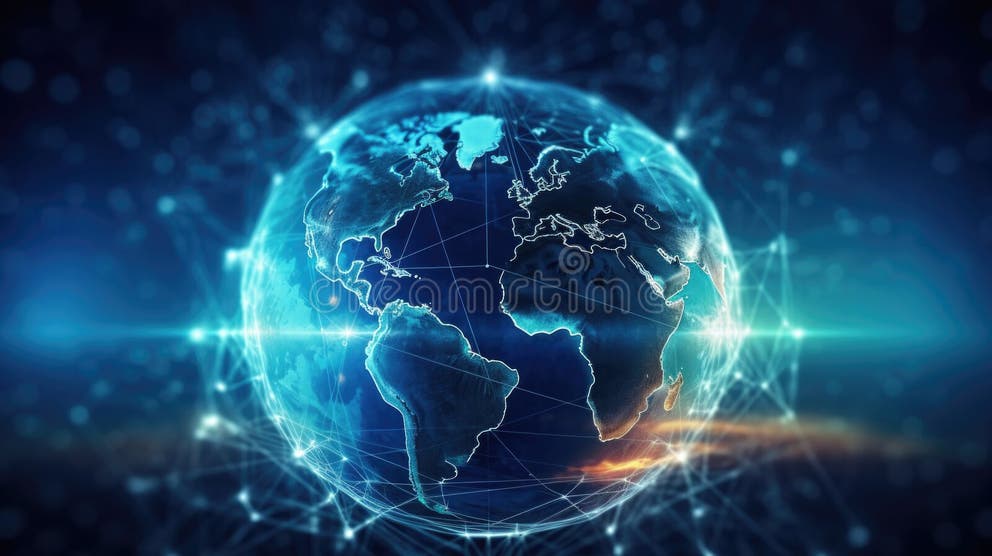 Planet with Glowing Connection Lines Around it. Global Network. Generative AI Stock Illustration ...