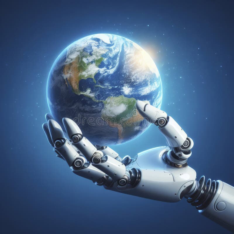 Planet in the Hands of a Robot. Ai Generative Stock Illustration ...
