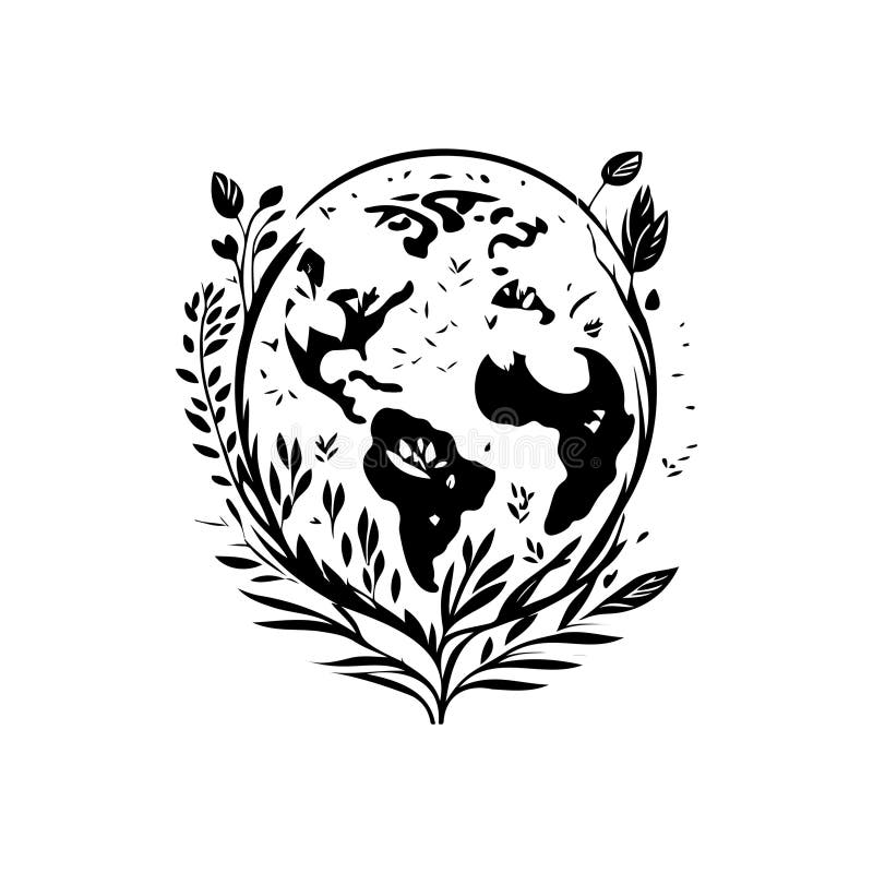 Planet Icon Hand Draw Black Colour World Environment Day Logo Symbol ...