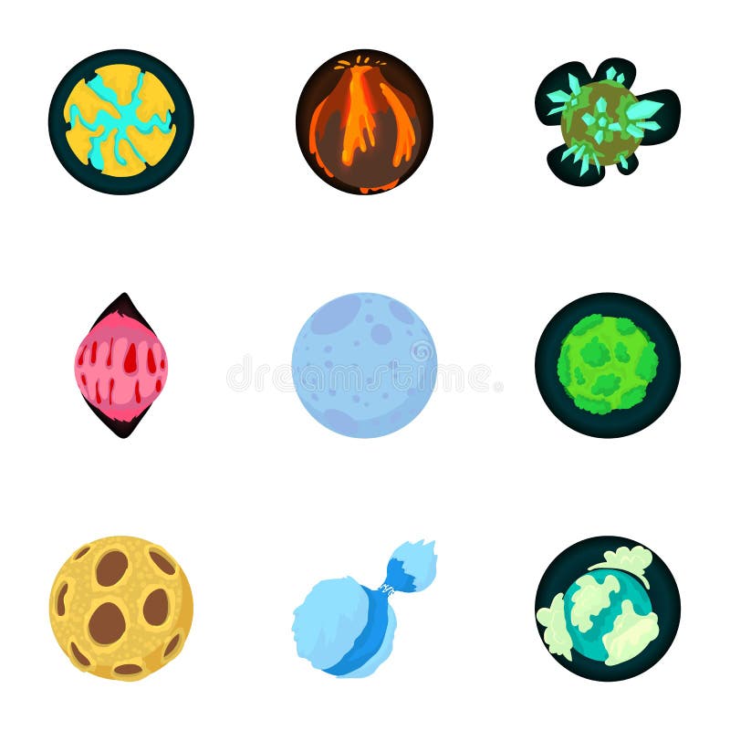Planet Icons Set, Cartoon Style Stock Vector - Illustration of globe ...