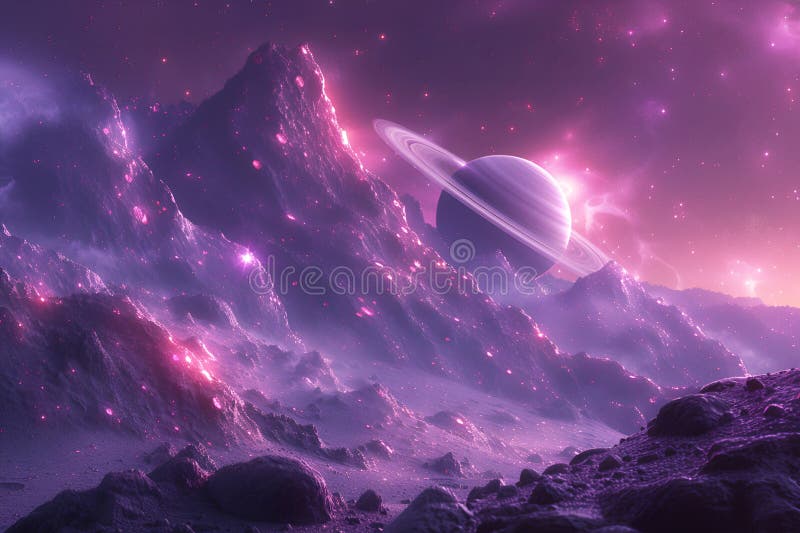 Planet Image, Unreal Galaxy Image Purple Background with Space for ...