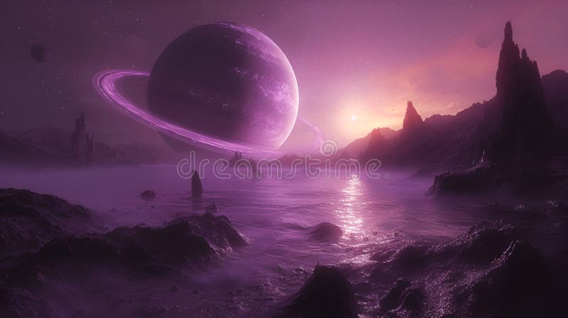 Planet Image, Unreal Galaxy Image Purple Background with Space for ...