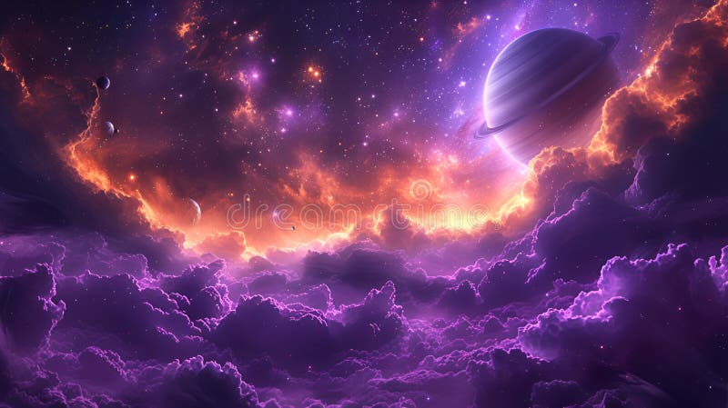 Planet Image, Unreal Galaxy Image Purple Background with Space for ...