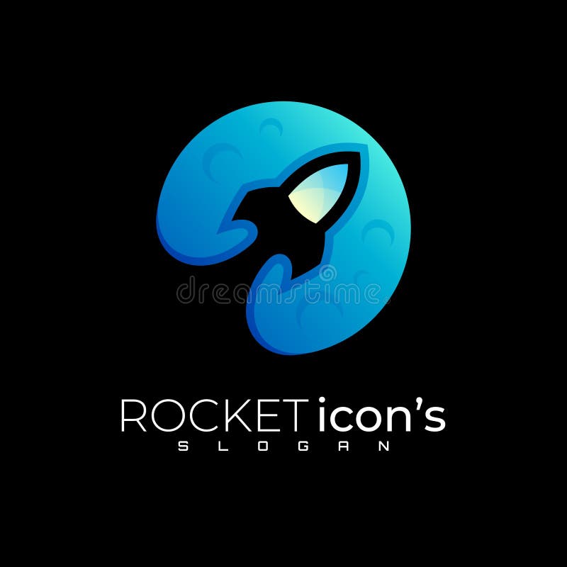 Planet Logo and Rocket Logo Design Combination, Blue Color Stock Vector ...