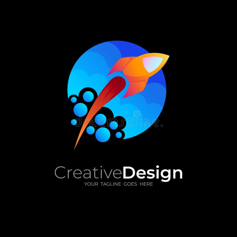 Planet Logo and Rocket Design Combination, Colorful Icons Stock Vector ...