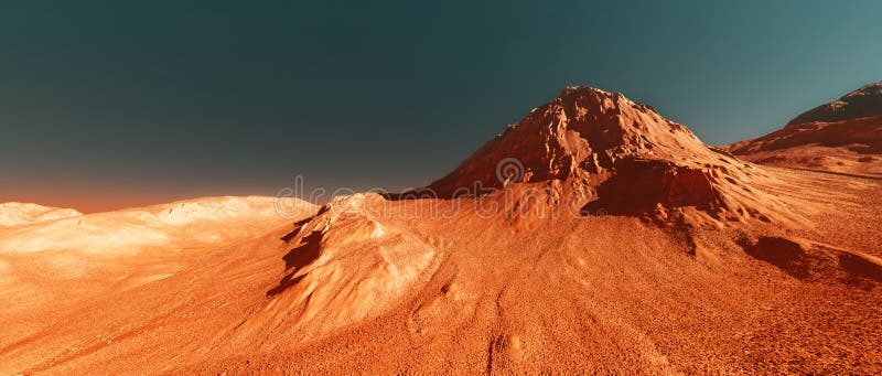 Planet Mars Illustration, Orange Red Eroded Mars Surface Landscape ...