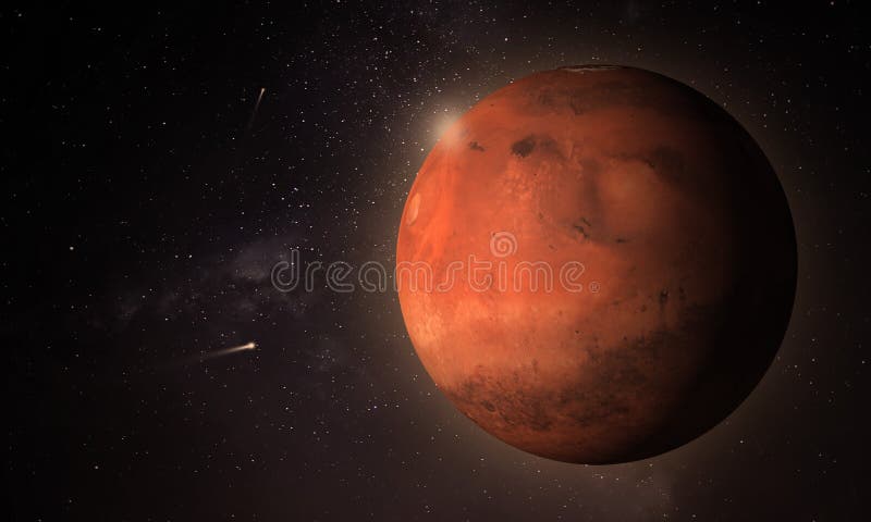 Planet Mars on Outer Dark Space. Mars 3d Red Planet in Dark Universe ...