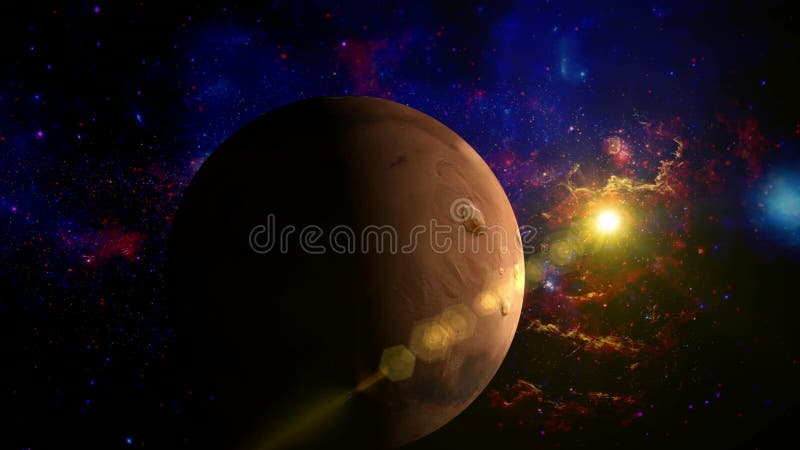 Planet Mars Rotating in Space - with Lens Objects. Stock Video - Video ...