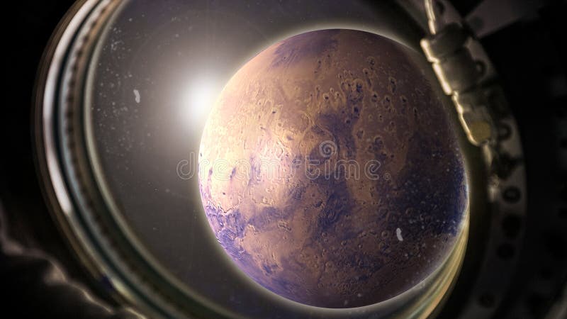 Planet Mars in Space with Sunlight View from the Window of the ...