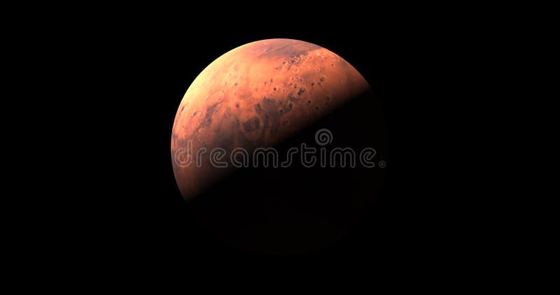 Planet Mars Sun Rise Isolate On Dark. Front View Of Mars Planet From 3d ...