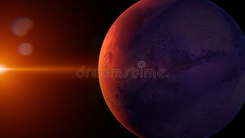 Mars, Sunrise Over Planet Mars, Dark Side of the Red Planet with ...