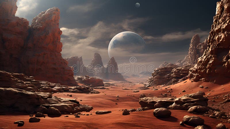 Planet Mars, View of Arid Environment, Rocks and Space View Stock Photo ...