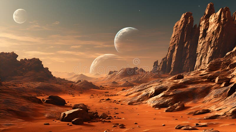 Planet Mars, View of Arid Environment, Rocks and Space View Stock ...