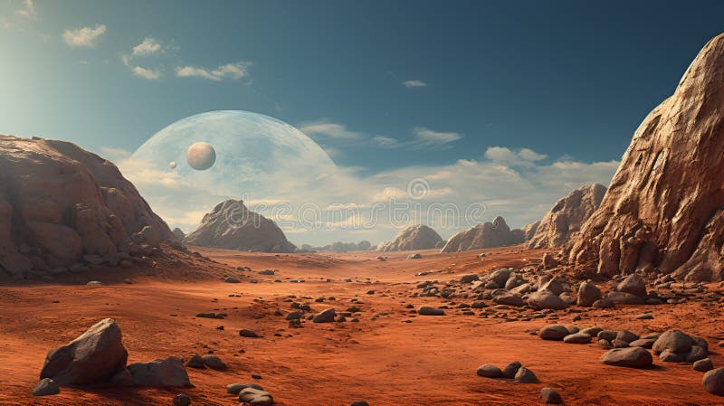 Planet Mars, View of Arid Environment, Rocks and Space View Stock Image ...