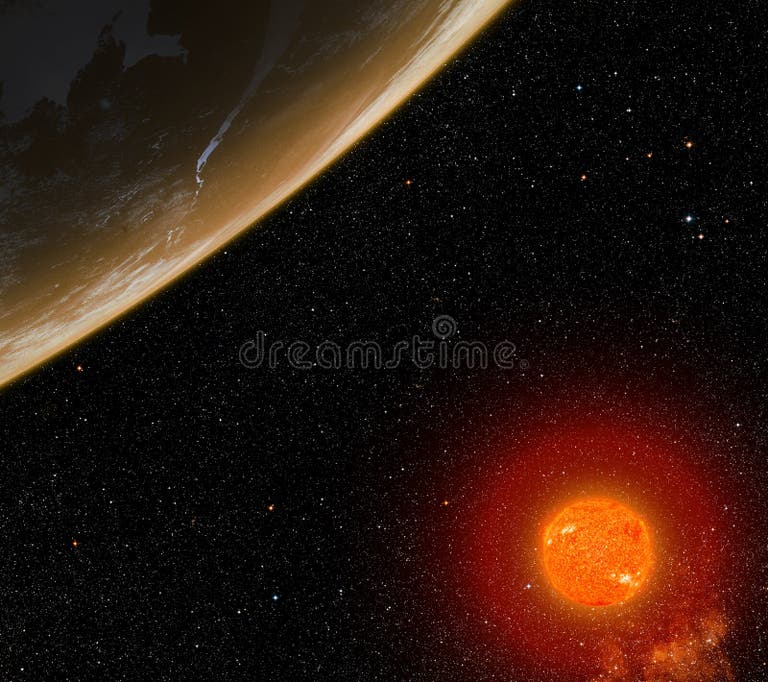 Planet mit rotem Stern. stock abbildung. Illustration von feld - 33254548