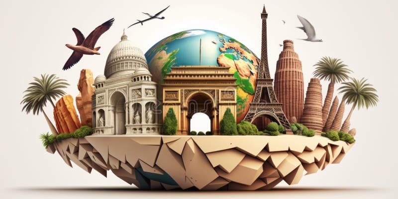 Planet with Monuments, Travel and Destinations Stock Illustration ...