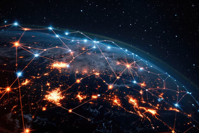 Planet with Network of Lights on it Stock Photo - Image of world ...
