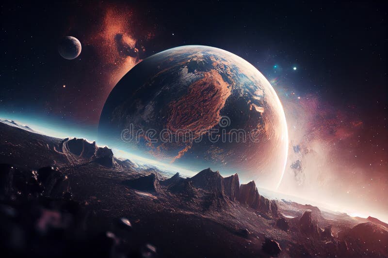 Planet Orbit with View of the Universe.generative Ai Stock Illustration ...