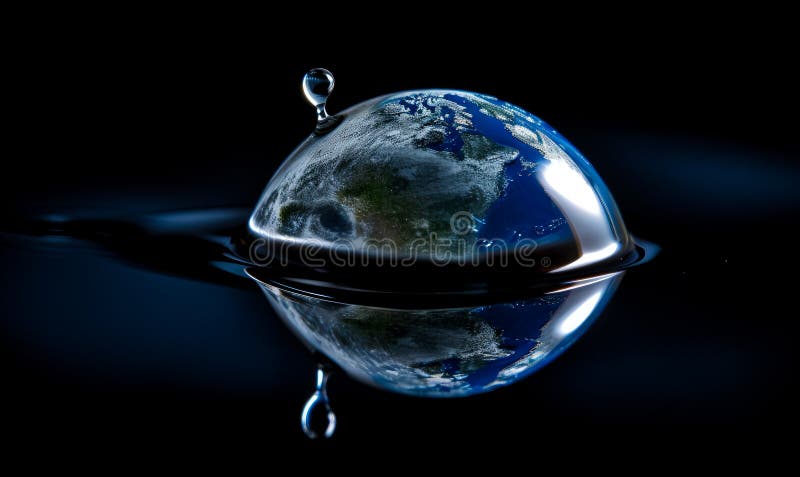 Planet Projection in the Water Drop. Earth Drowning in the World Ocean ...