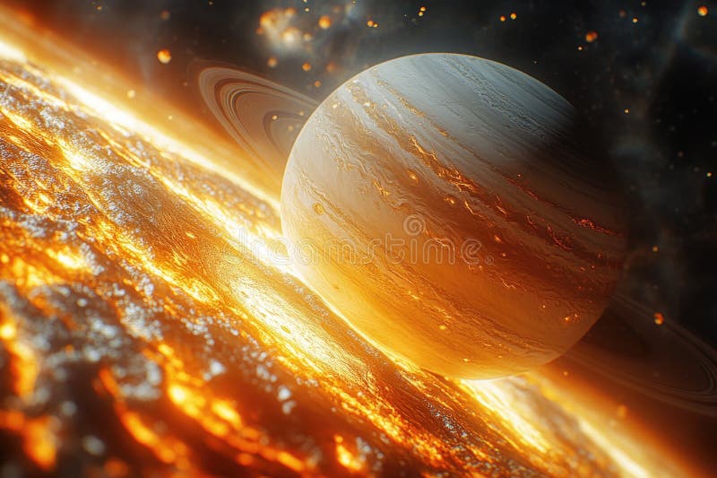 A Planet with a Prominent Ring System Stock Photo - Image of system ...