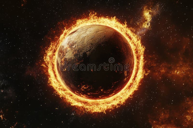 A Planet with a Ring of Fire Surrounding Its Surface Stock Photo ...