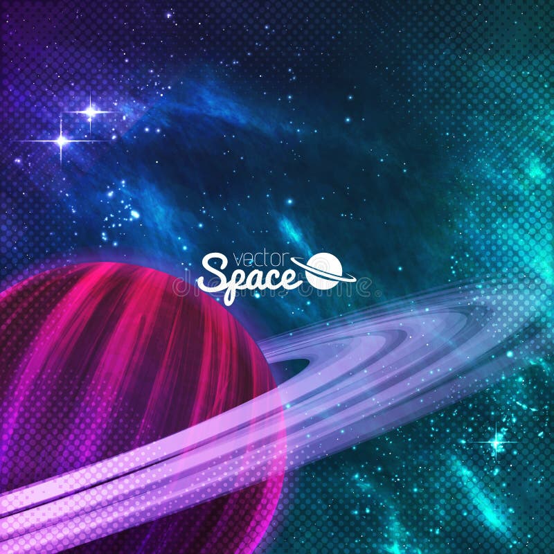 Planet with Rings on Colorful Galaxy Background, Sturdust and Nebula ...