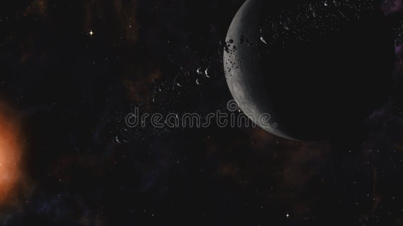 Planet with Rocks and Ice Particles Ring System Orbiting Red Dwarf Star ...