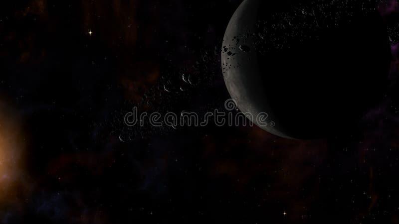 Planet with Rocks and Ice Particles Ring System Orbiting Red Dwarf Star ...