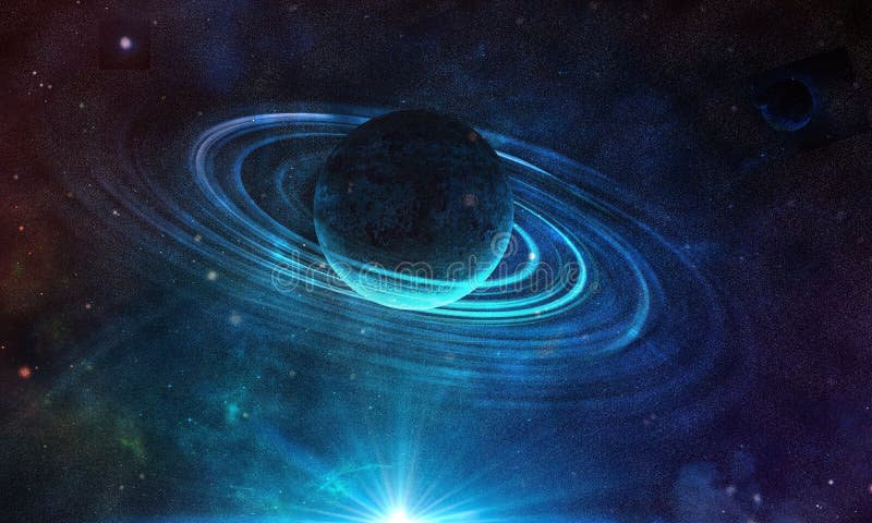 Planet Saturn, Blue Stars, Abstract Space 3D Illustration, Stock ...