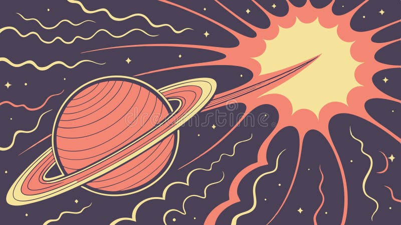 The Planet Saturn with a Bright Comet Flying Past in Deep Space, Vector ...