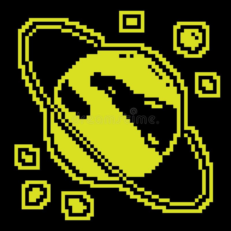 Planet Saturn with Ring Pixel Silhouette Icon. Exploring Space and ...