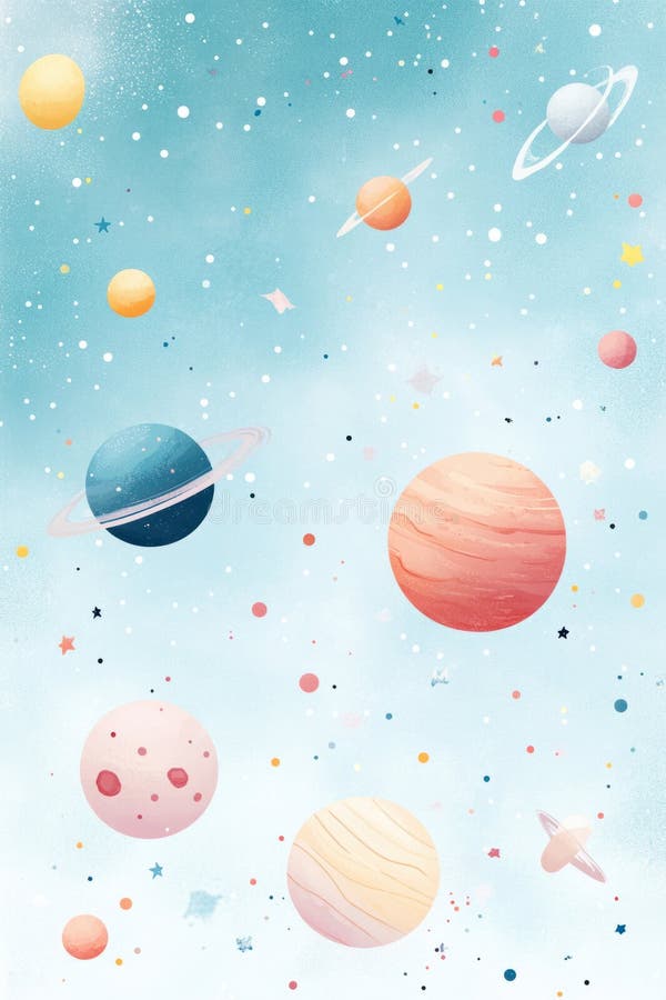 Planet Solar System, 2D Illustration of Colorful Planets in a Solar ...