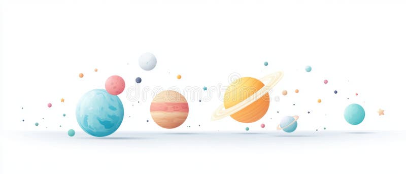 Planet Solar System, 2D Illustration of Colorful Planets in a Solar ...