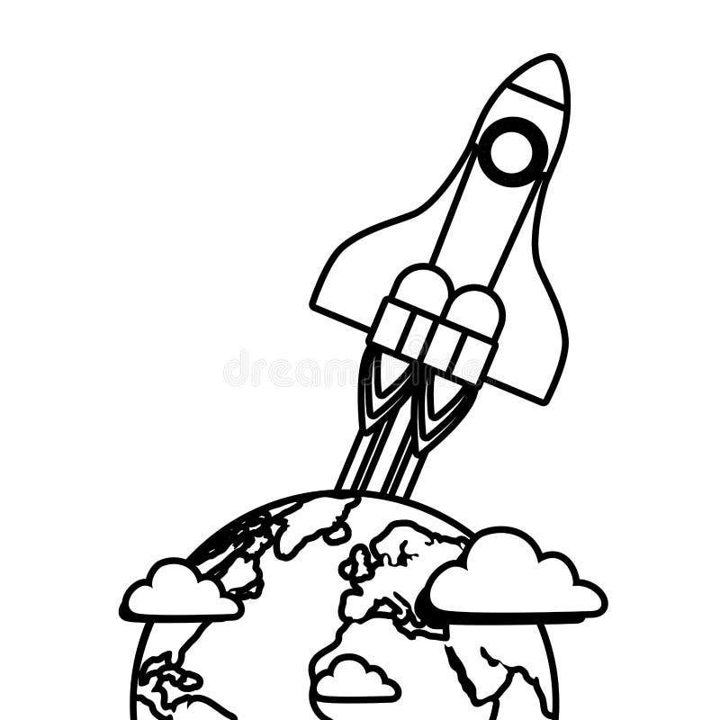 Planet of the Solar System with Rocket Stock Illustration ...