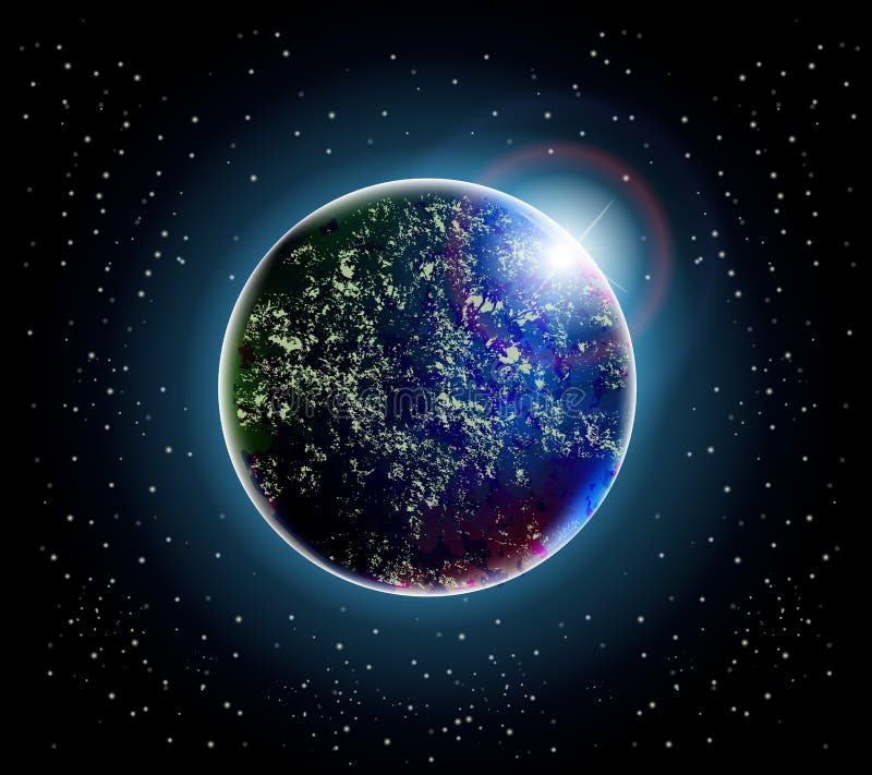 Blue Shiny Planet with Glow Stock Vector - Illustration of cold ...